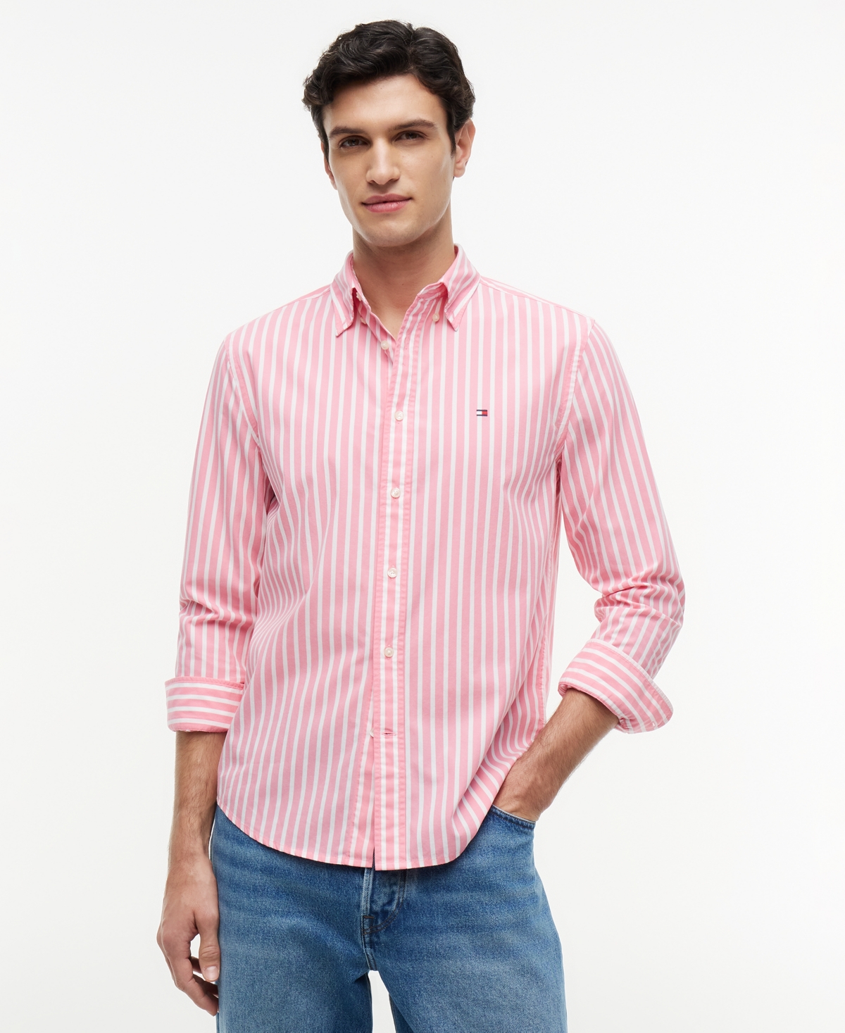 Click here for Tommy Hilfiger Mens Flex Poplin Stripe Shirt - Dol... prices