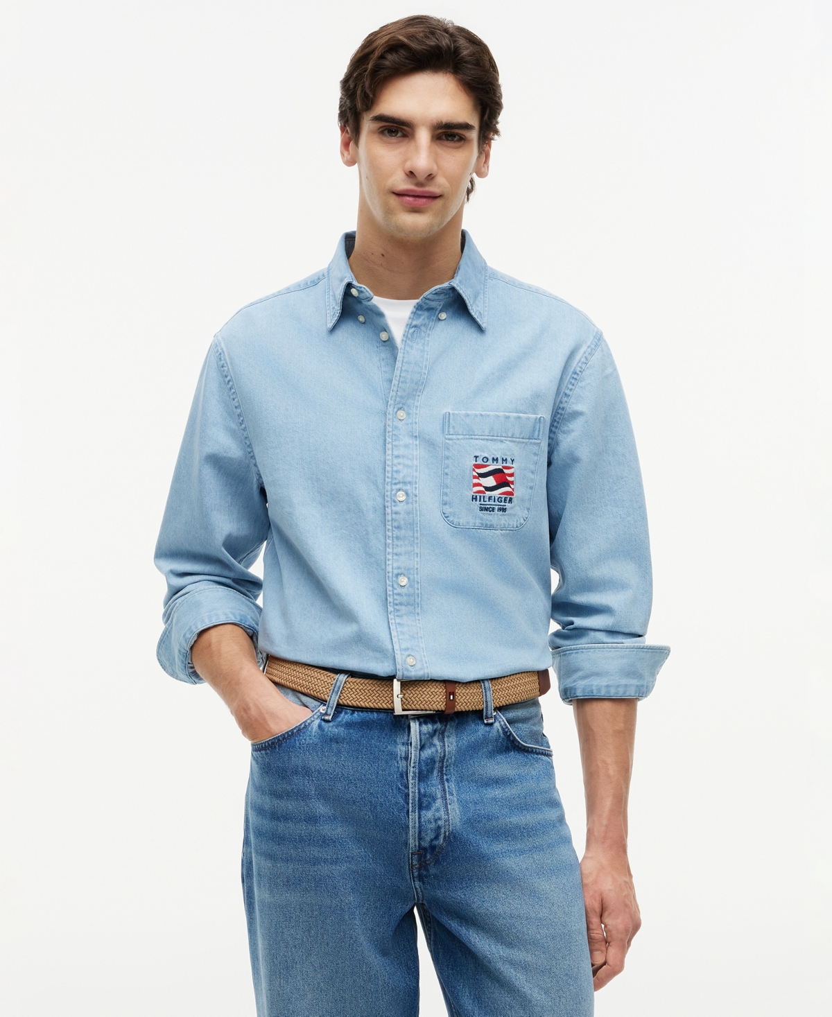 Click here for Tommy Hilfiger Mens Denim Embroidered Logo Shirt -... prices