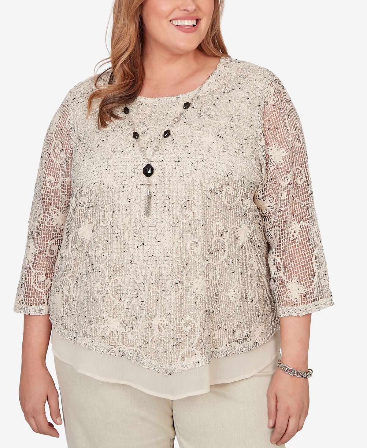 Click here for Alfred Dunner Plus Size Detail Driven Popcorn Mesh... prices