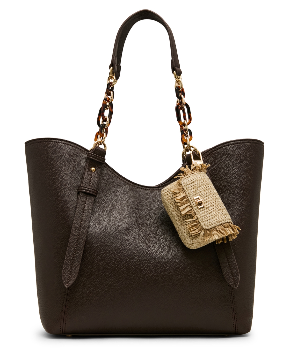 Click here for Anne Klein Medium Tortoise Chain Tote Handbag - Bl... prices