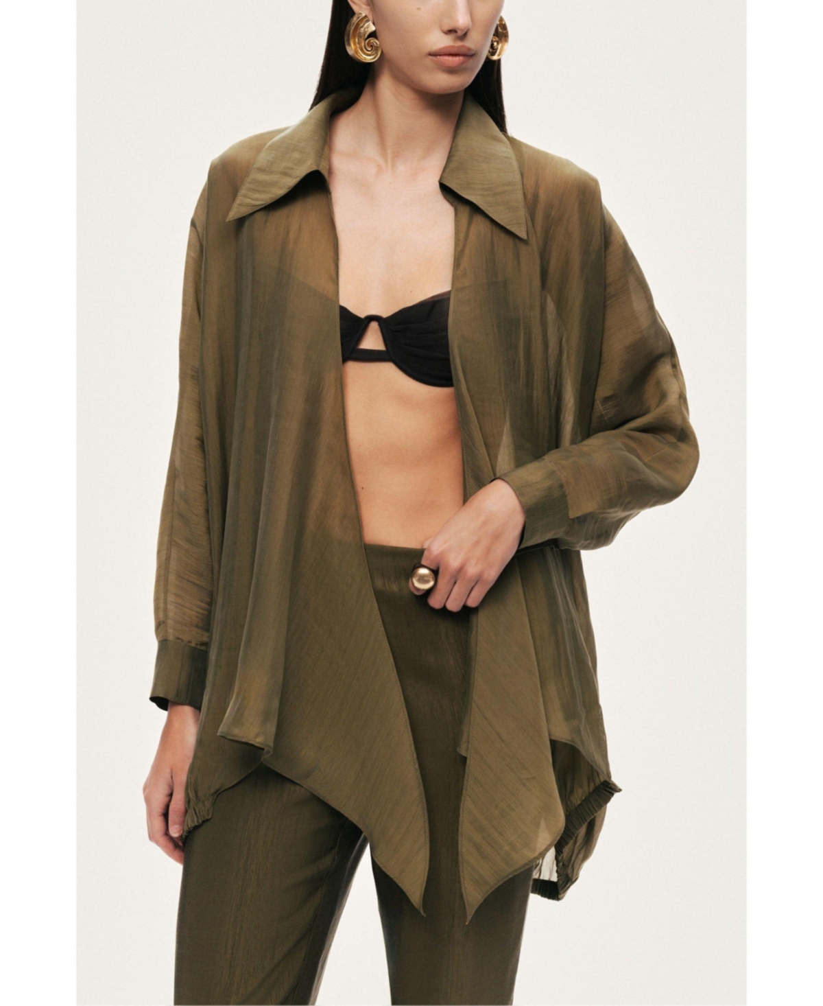 Click here for Nocturne Womens Fluid Open-Front Shirt - Khaki prices