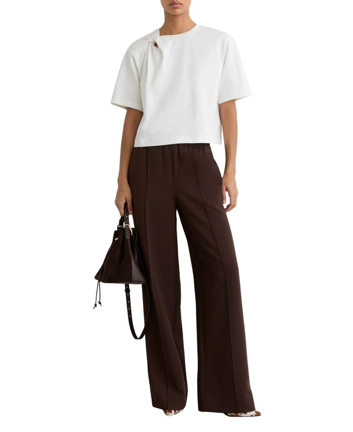 Click here for Reiss Womens Cotton Twist-Detail Boxy T-Shirt - Wh... prices