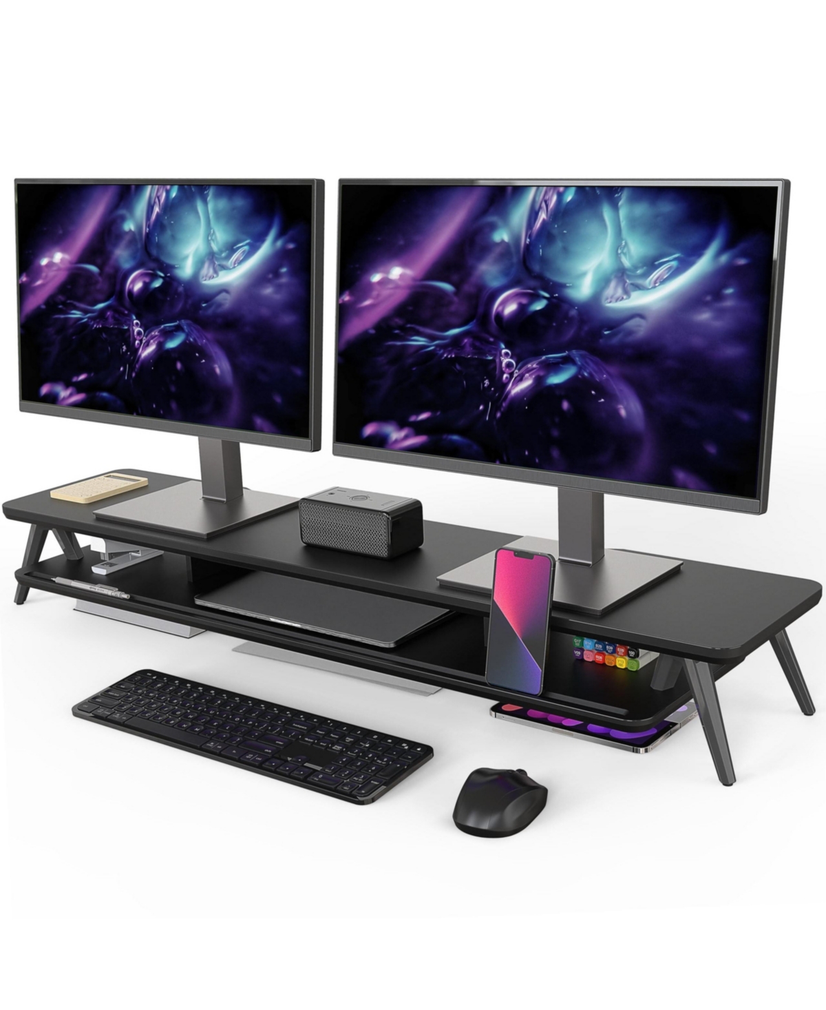 Click here for Gnuadz 42.5 Dual Monitor Stand Wood Desk Shelf Sto... prices