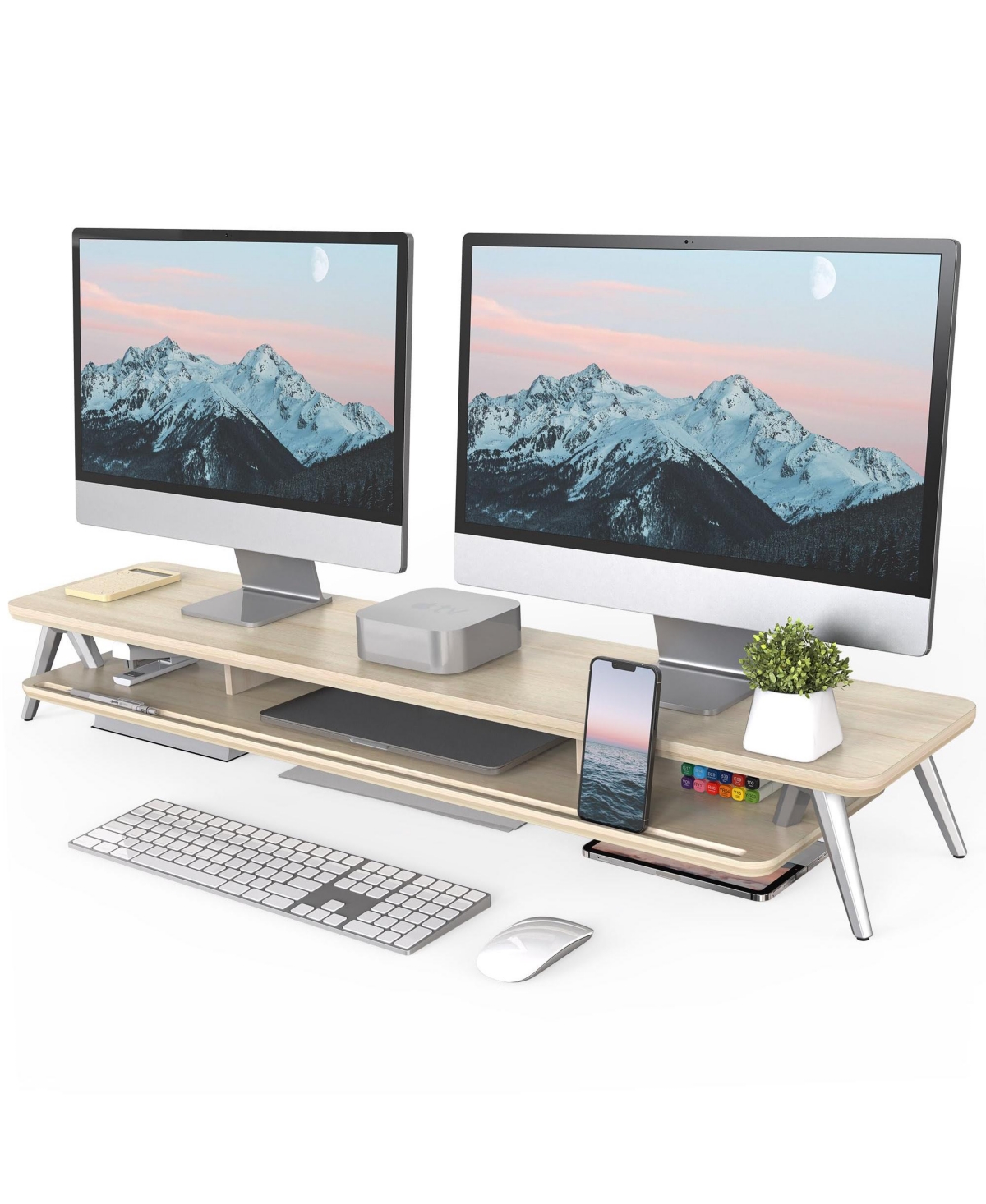 Click here for Gnuadz 42.5 Dual Monitor Stand Wood Desk Shelf Sto... prices