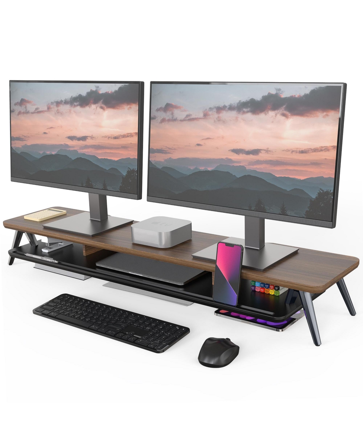 Click here for Gnuadz 42.5 Dual Monitor Stand Wood Desk Shelf Sto... prices