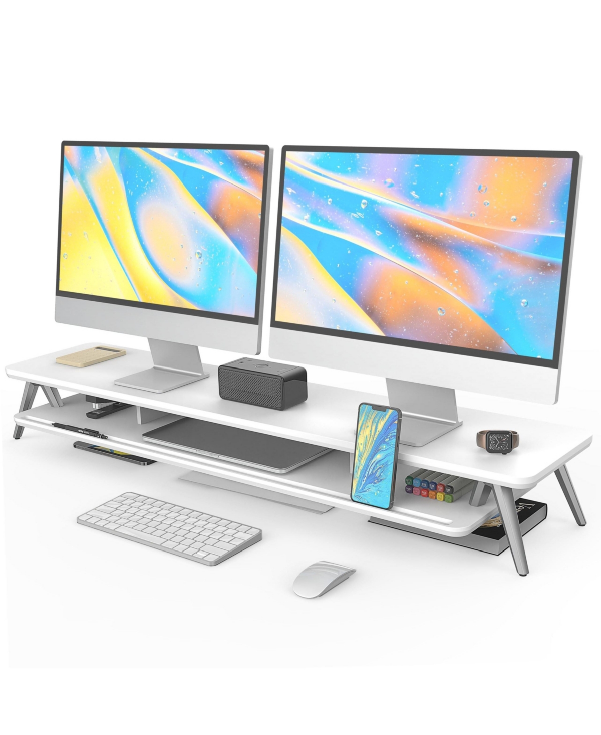 Click here for Gnuadz 42.5 Dual Monitor Stand Wood Desk Shelf Sto... prices