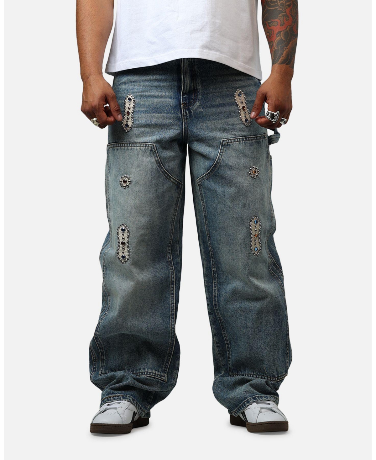 Click here for mnml Mens Ultra Baggy Western Jewel Jeans - Blue prices