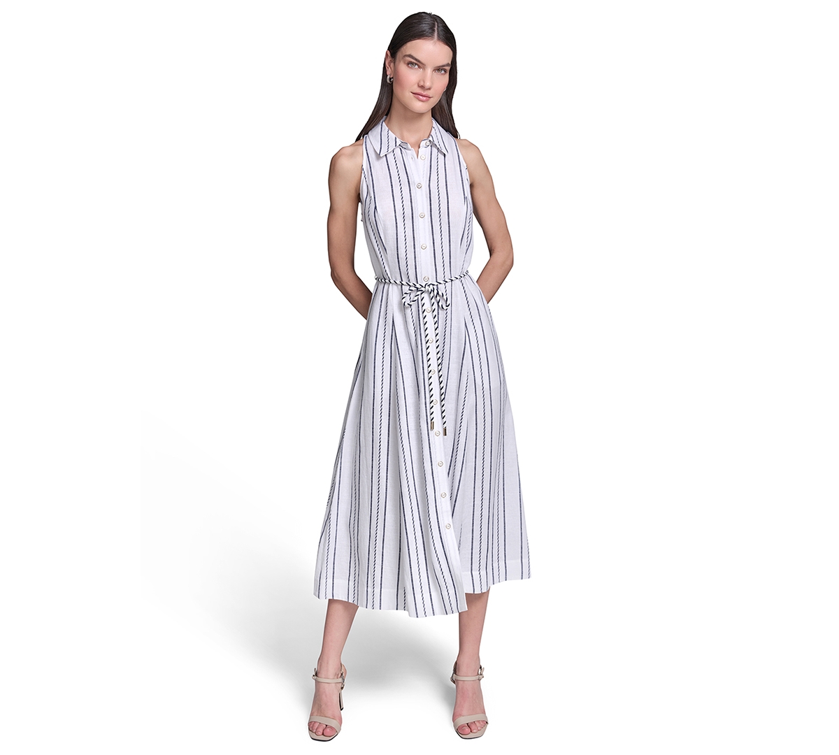 Click here for Karl Lagerfeld Paris Womens Striped Linen Midi wit... prices