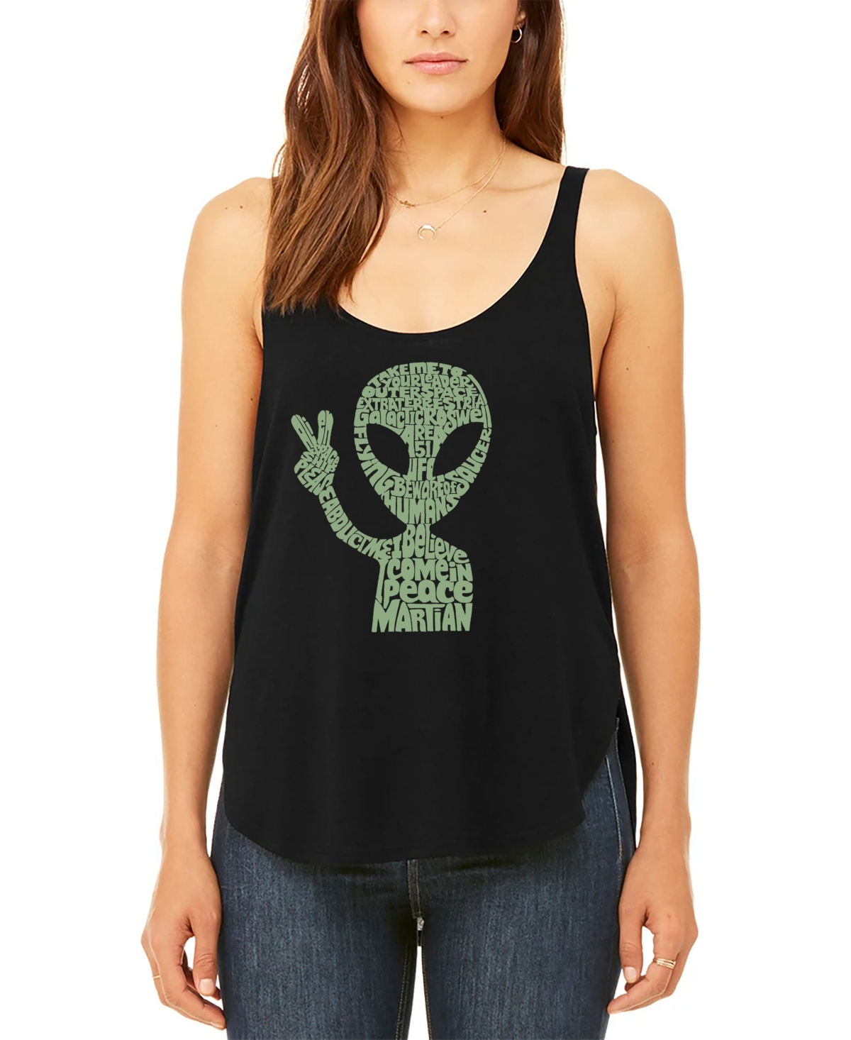 Click here for La Pop Art Womens Peace Alien Premium Word Art Flo... prices