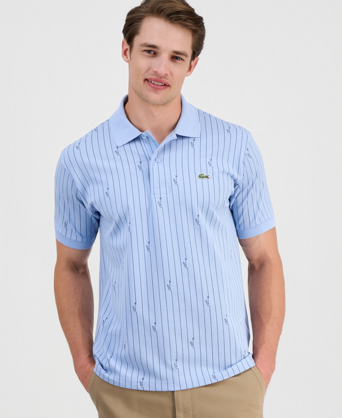 Click here for Lacoste Mens Print Stripe Polo Shirt - Chambray prices
