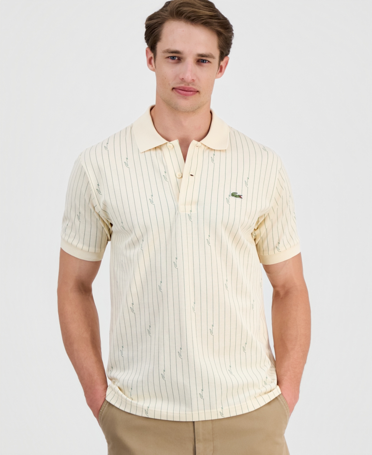 Click here for Lacoste Mens Print Stripe Polo Shirt - Naturel Cla... prices
