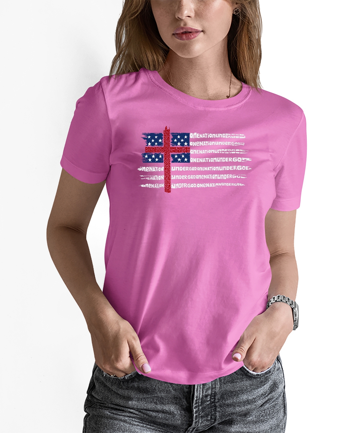 Click here for La Pop Art Womens One Nation Flag Word Art Pullove... prices