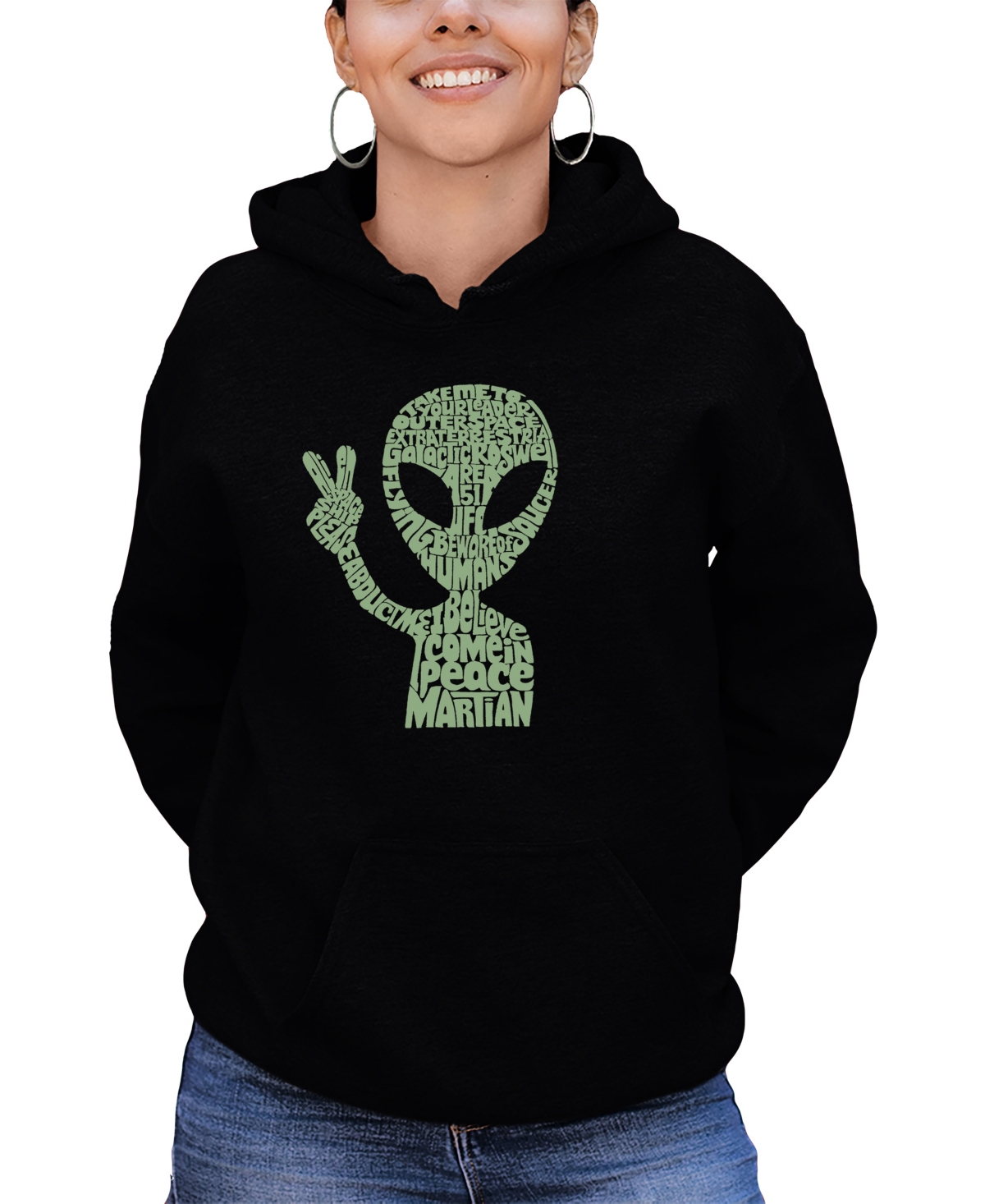 Click here for La Pop Art Womens Peace Alien Word Art Hooded Swea... prices