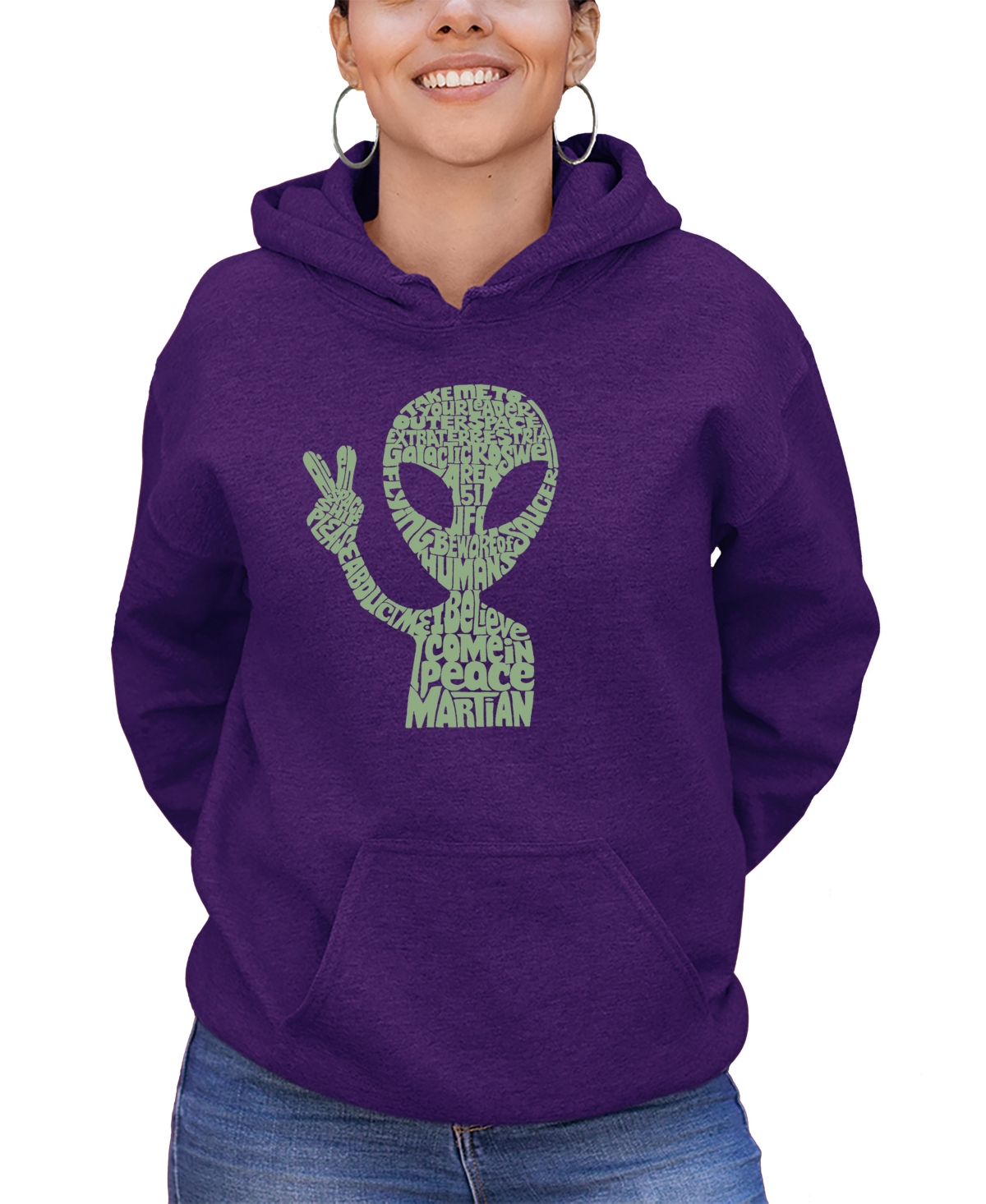 Click here for La Pop Art Womens Peace Alien Word Art Hooded Swea... prices