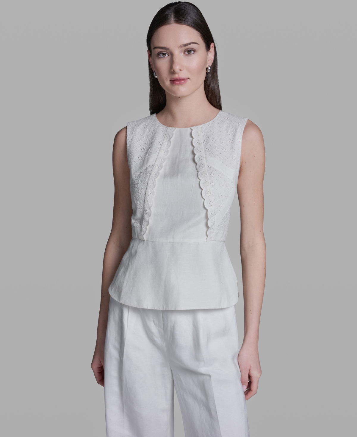 Click here for Bcbg Womens Sleeveless Crewneck Top - Whisper Whit... prices