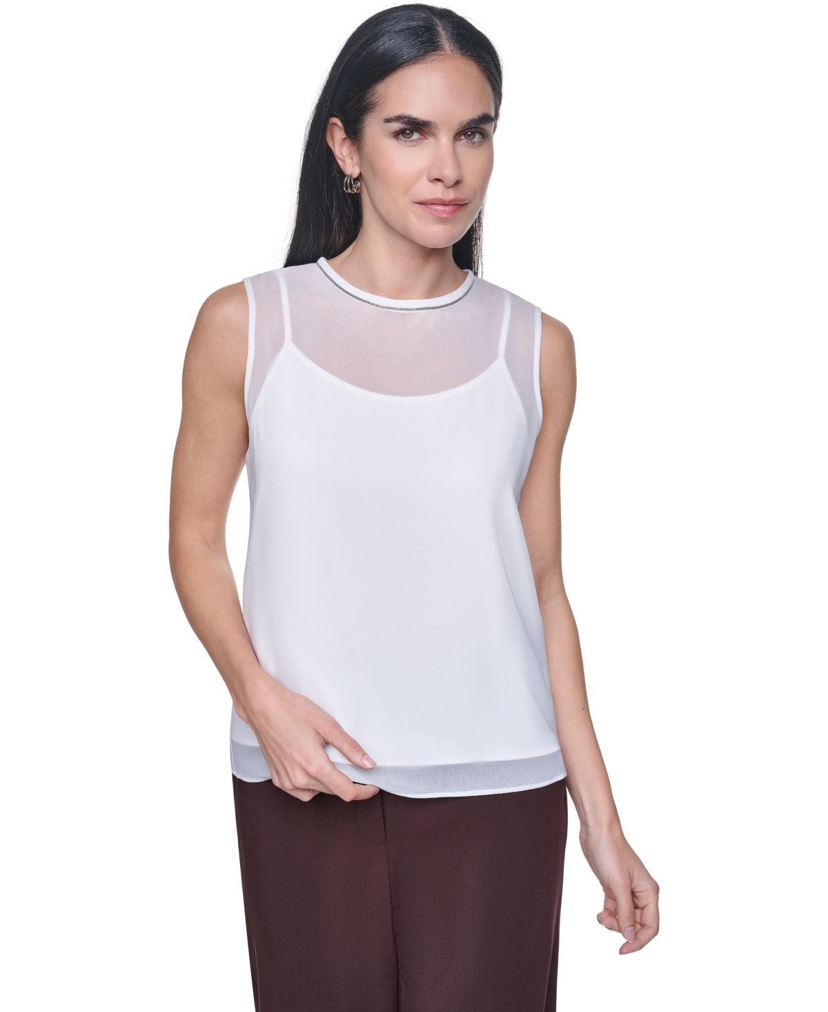 Click here for Calvin Klein Womens Crewneck Sleeveless Blouse Wit... prices