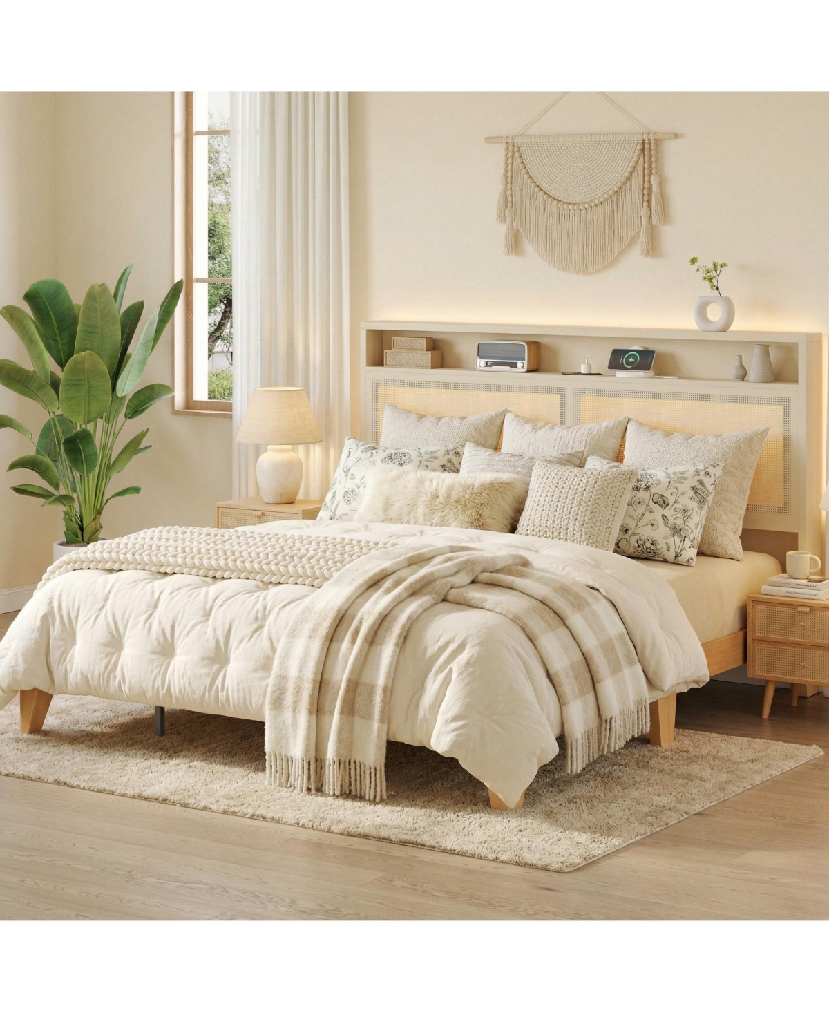 Click here for Homfan Rattan Bed Frame with Rgb Led Lights - 2-Ti... prices