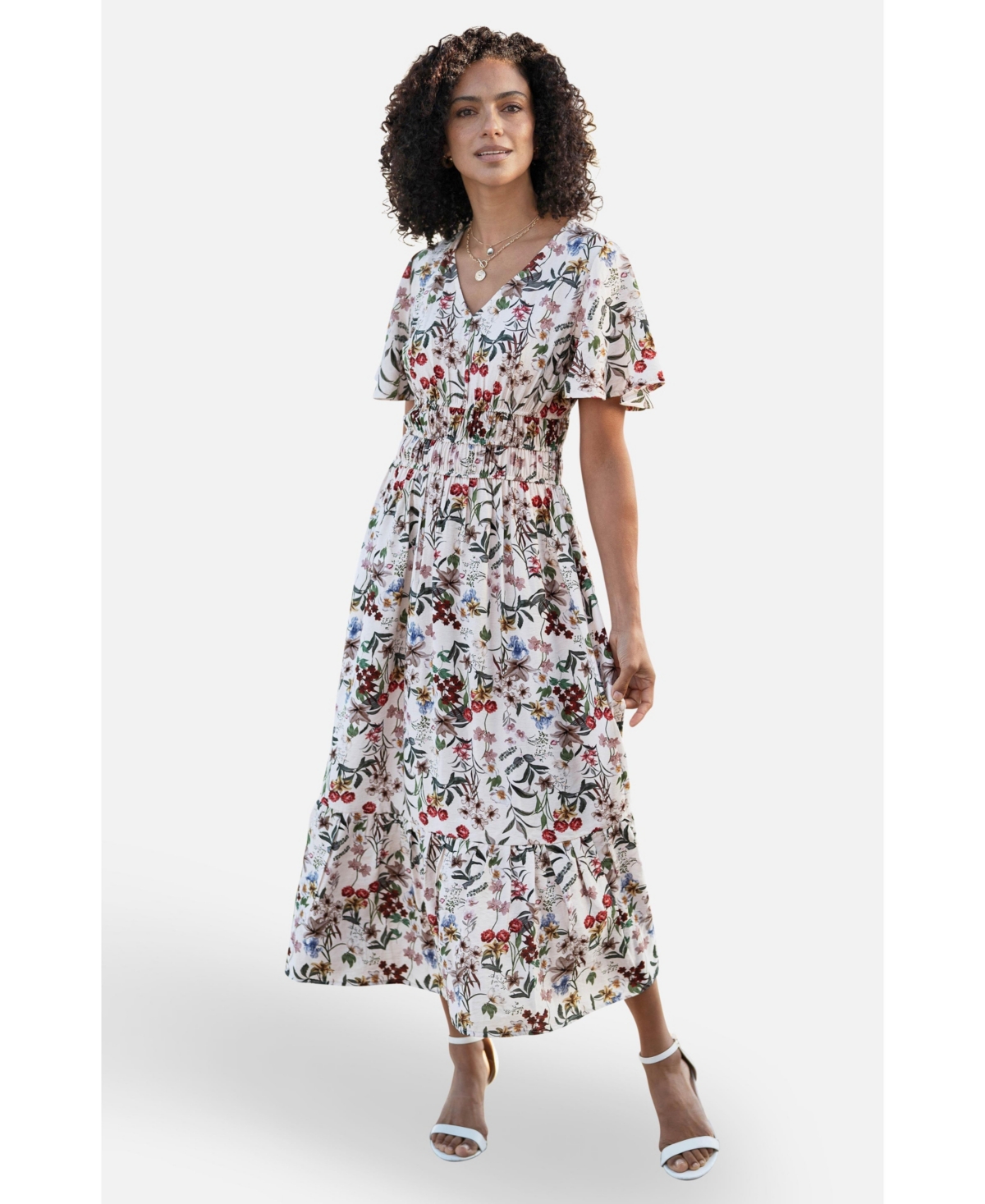 Click here for Yumi Womens Botanical Print Viscose Midi Dress - I... prices