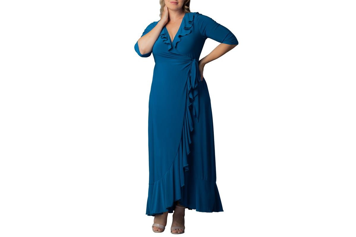 Click here for Kiyonna Plus Size Maritime Ruffle Maxi Dress with... prices