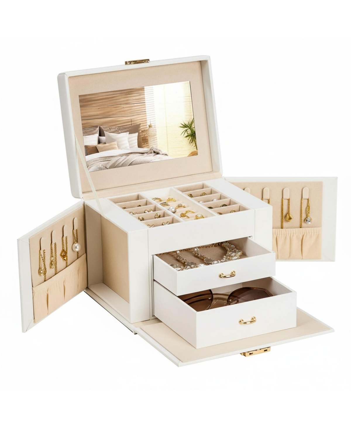 Click here for Yigii Lockable 3 Layer Jewelry Organizer with Mirr... prices