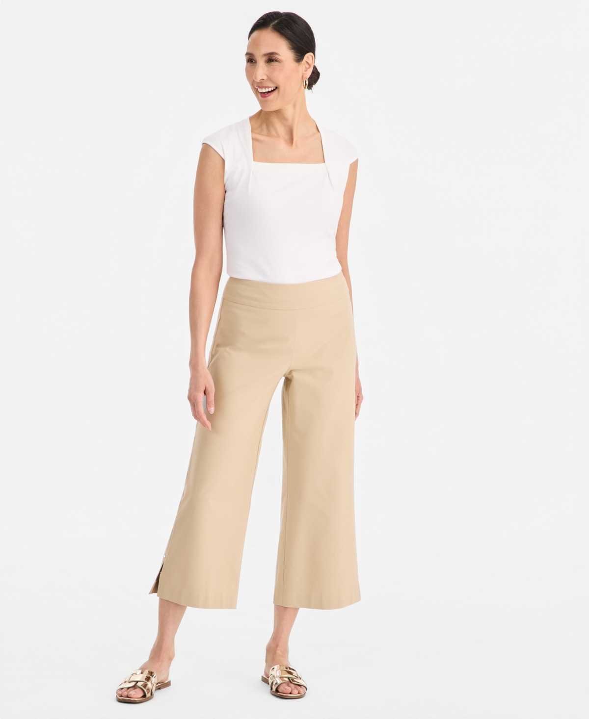 Click here for Jm Collection Womens Mid-Rise Pull-on Wide-Leg Cap... prices