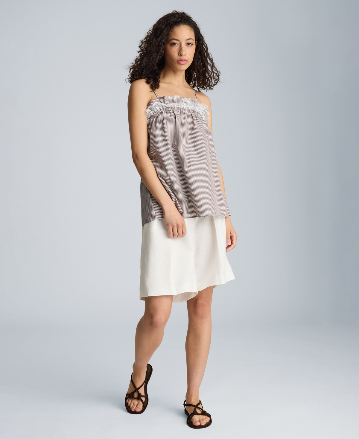 Click here for Kenneth Cole Womens Cotton Shirred Neck Lace Trim... prices