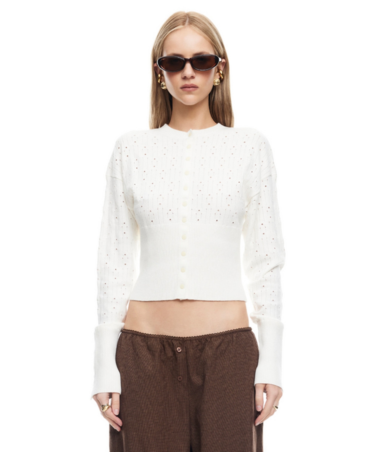 Click here for Lioness Womens Shimmer Shift Sweater - Cream prices