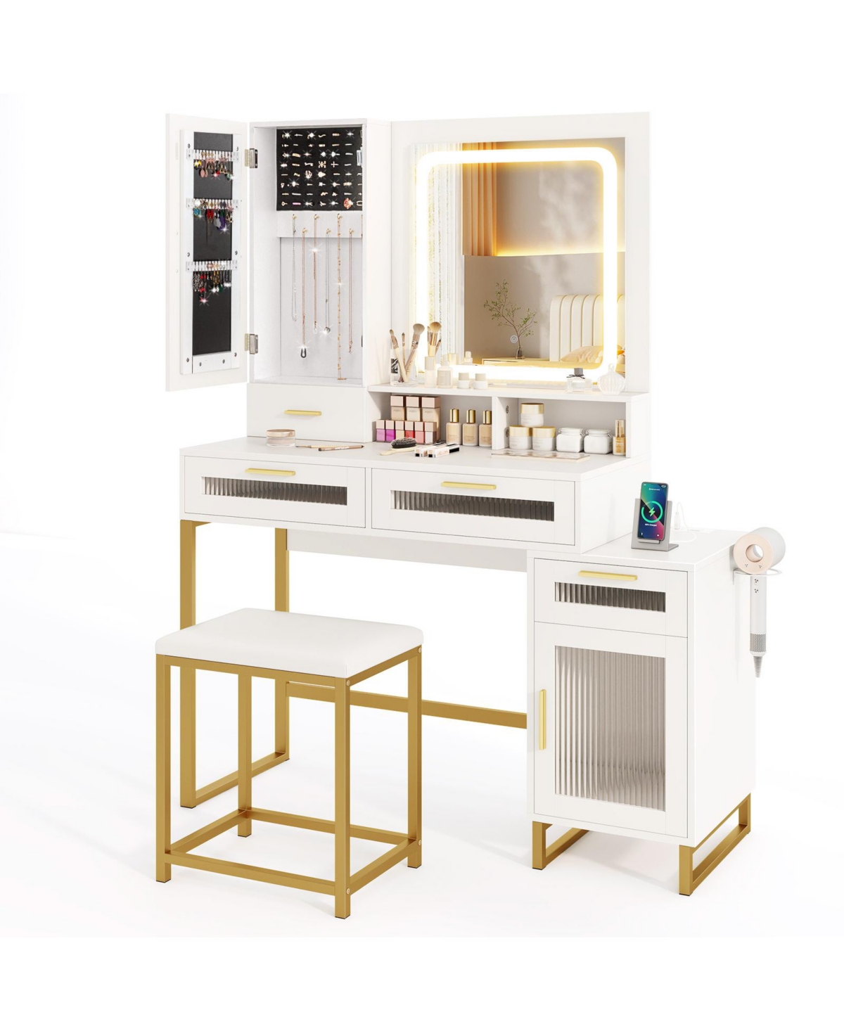 Click here for Gouun 44 in Makeup Vanity Desk and Stool Set with... prices