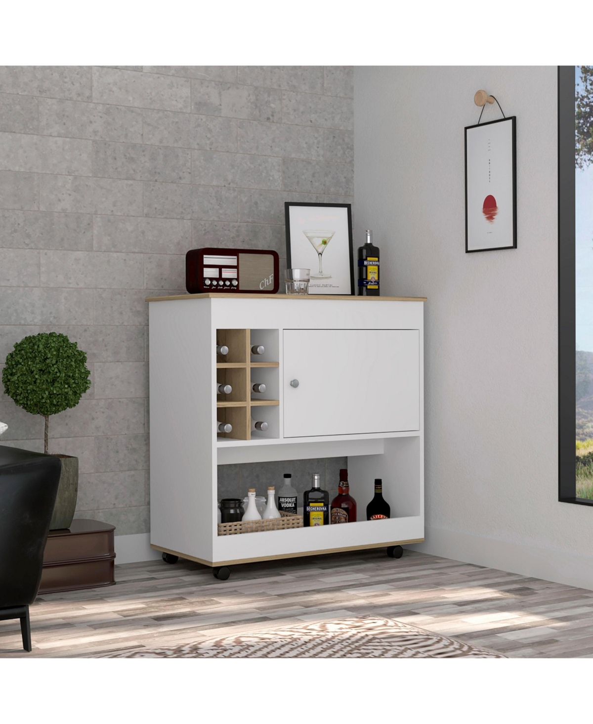 Click here for Flynama Light Oak Bar Cart with Lower Panel  6 Bot... prices