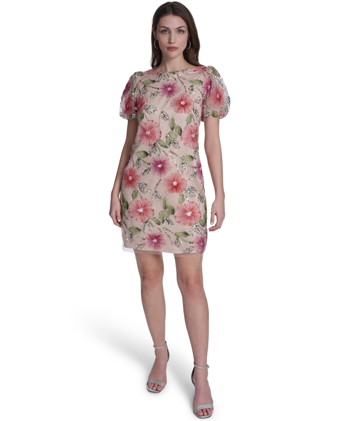 Click here for Eliza J Petite Printed Boat Neck Mini Dress - Purp... prices