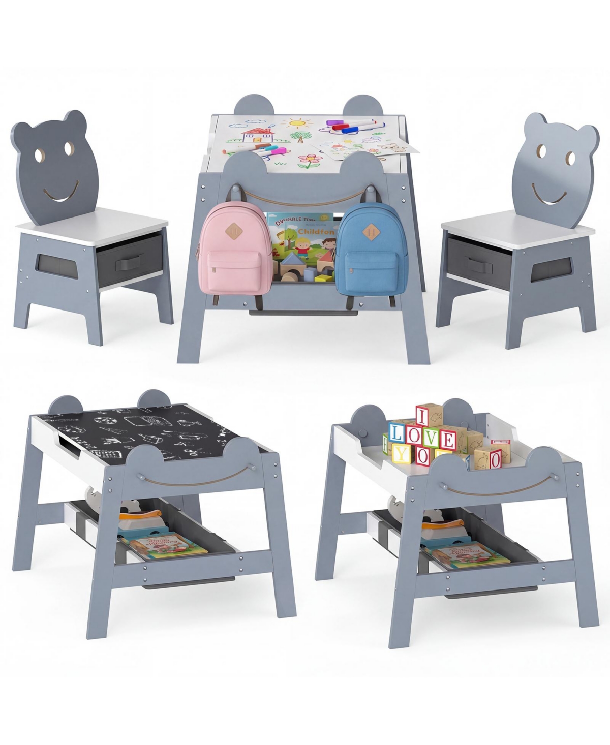 Click here for Gouun 5-in-1 Toddler Table and 2 Chairs with Rever... prices