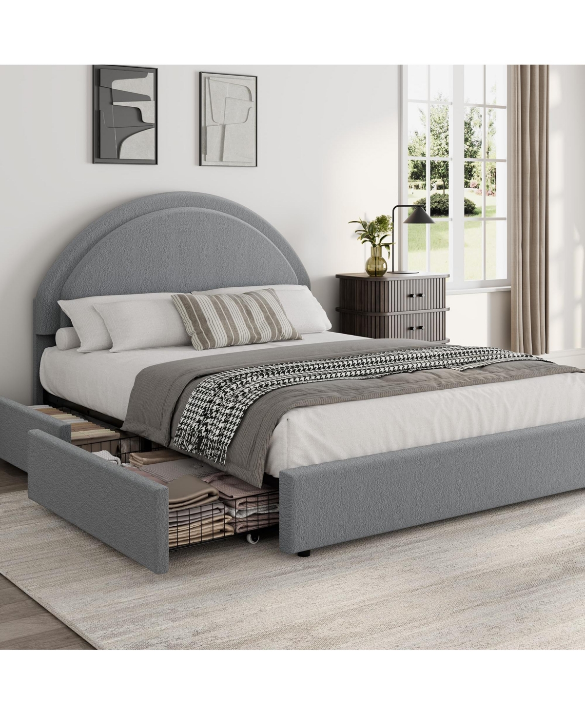 Click here for Homfan Full Boucle Upholstered Bed Frame with 2 St... prices