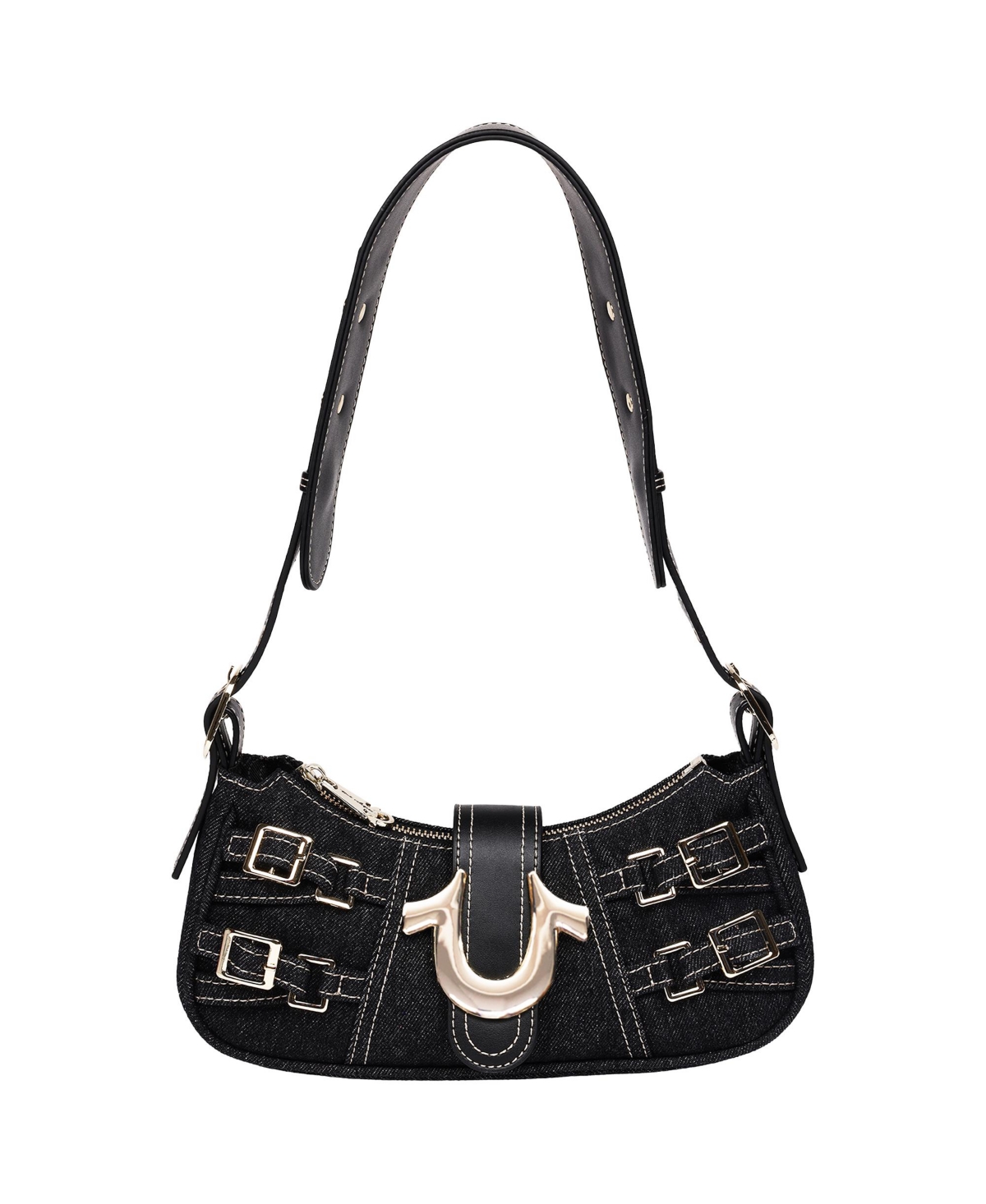 Click here for True Religion Multi Strap Denim Shoulder Bag - Bla... prices