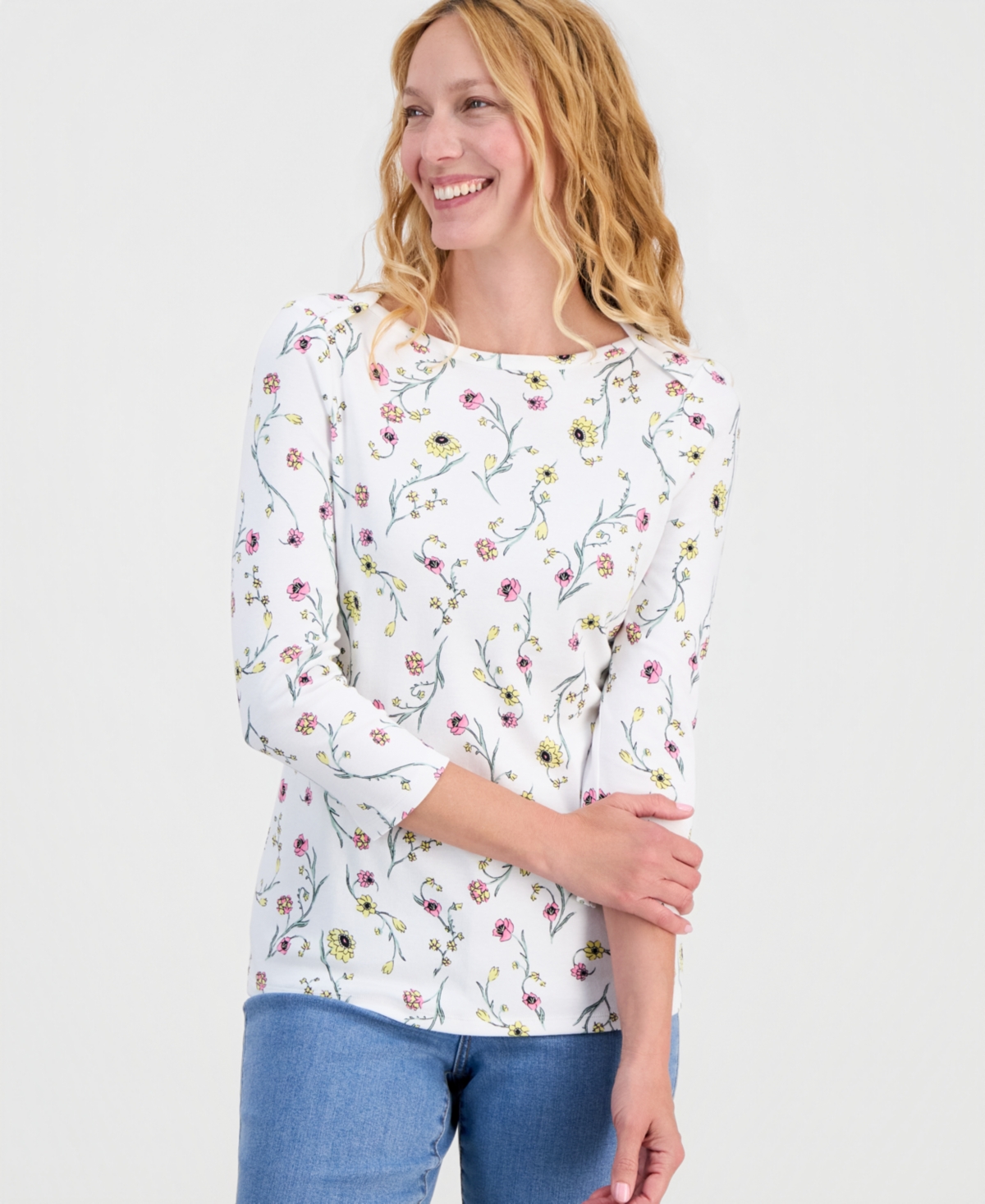 Click here for Style & Co Petite Cotton Delicate Bloom Top  Macys... prices