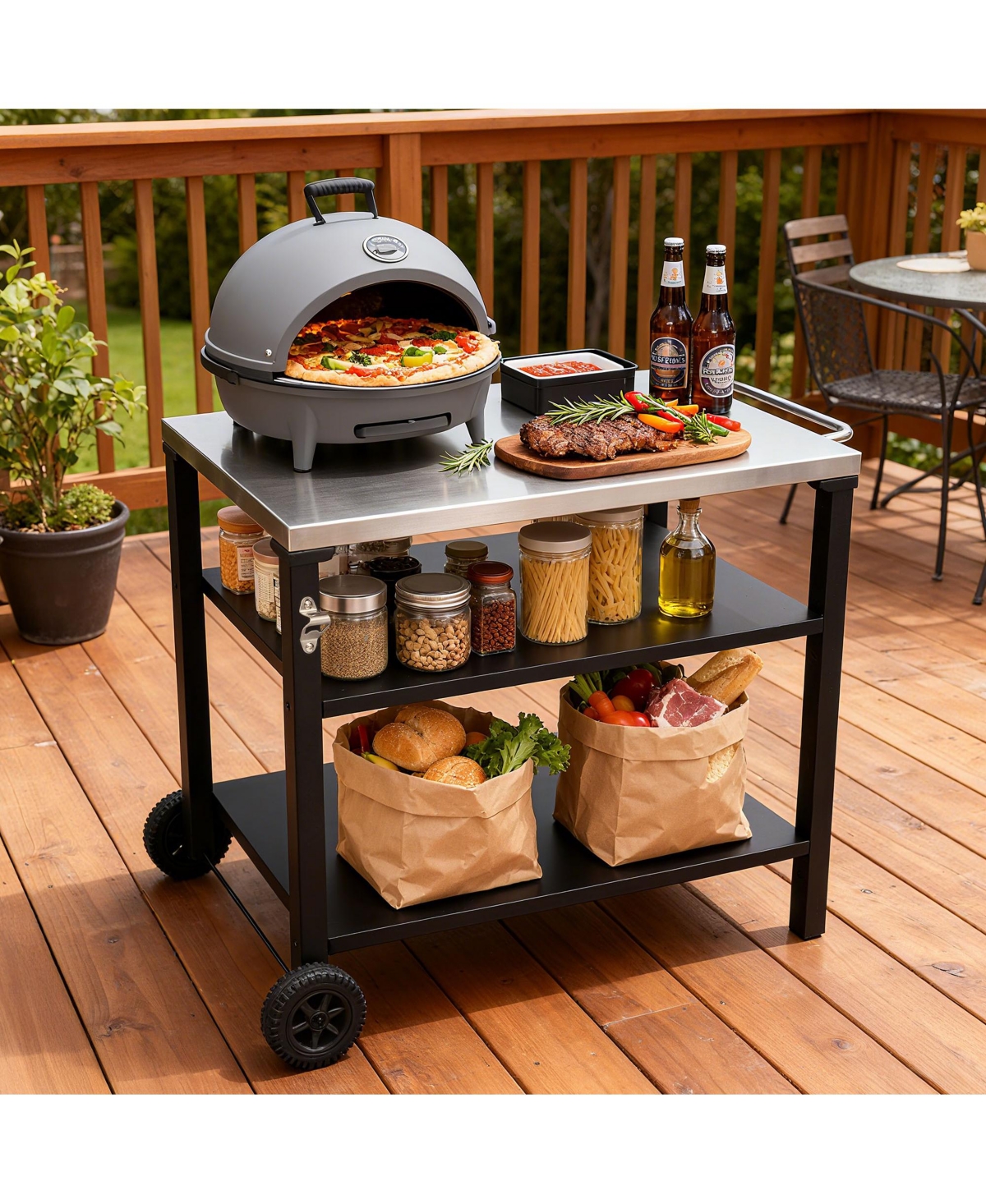 Click here for Flynama 3-Tier Black Outdoor Grill Cart with Stain... prices