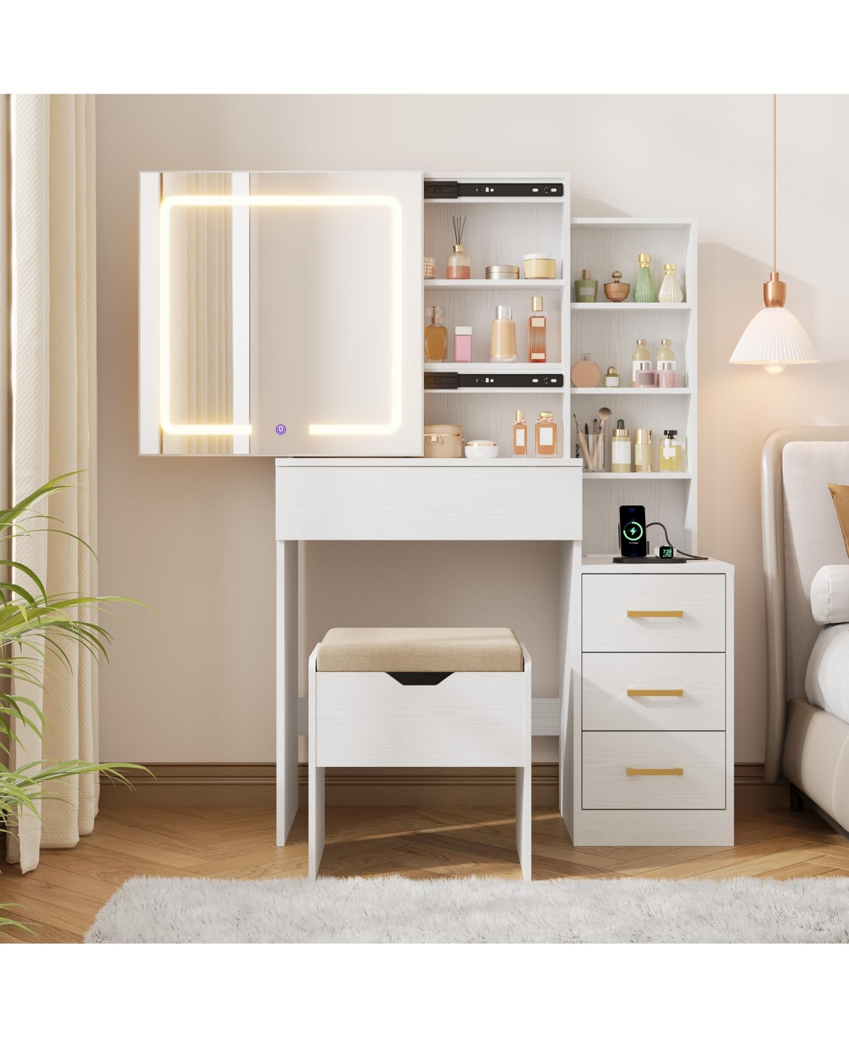 Click here for Homfan Modern Makeup Vanity Desk - Sliding Mirror... prices