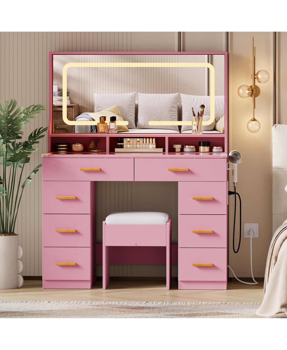 Click here for Homfan Makeup Vanity Desk Set with Large Lighted M... prices