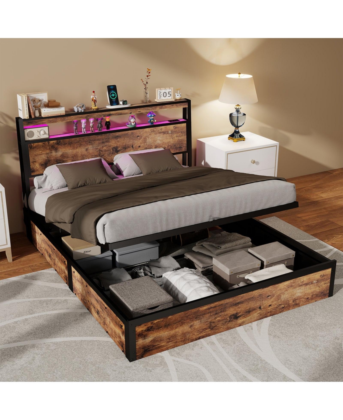 Click here for Lucky One Full Size Rustic Hydraulic Lift Storage... prices