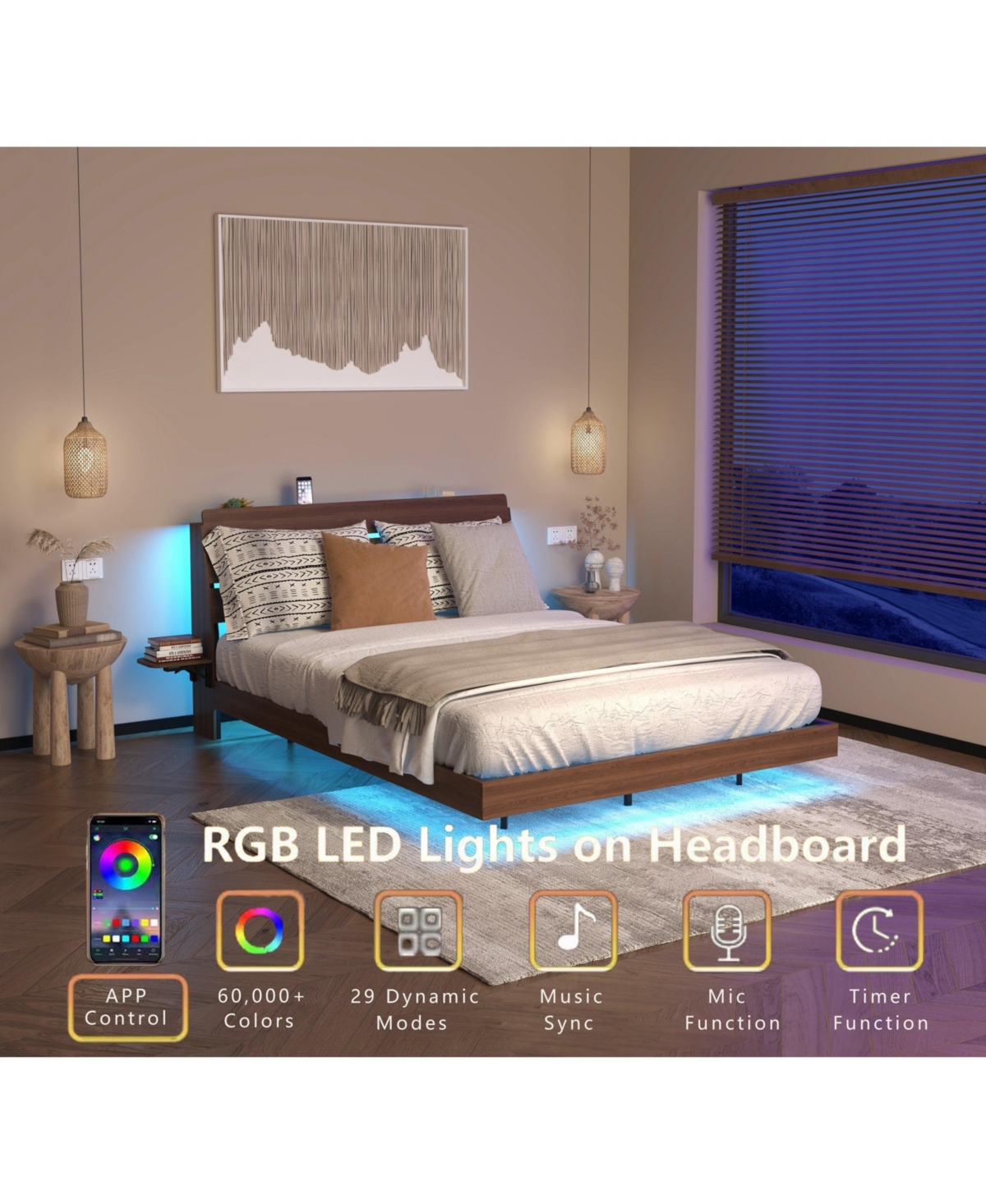 Click here for Lucky One Floating Bed Frame Queen with Led Lights... prices