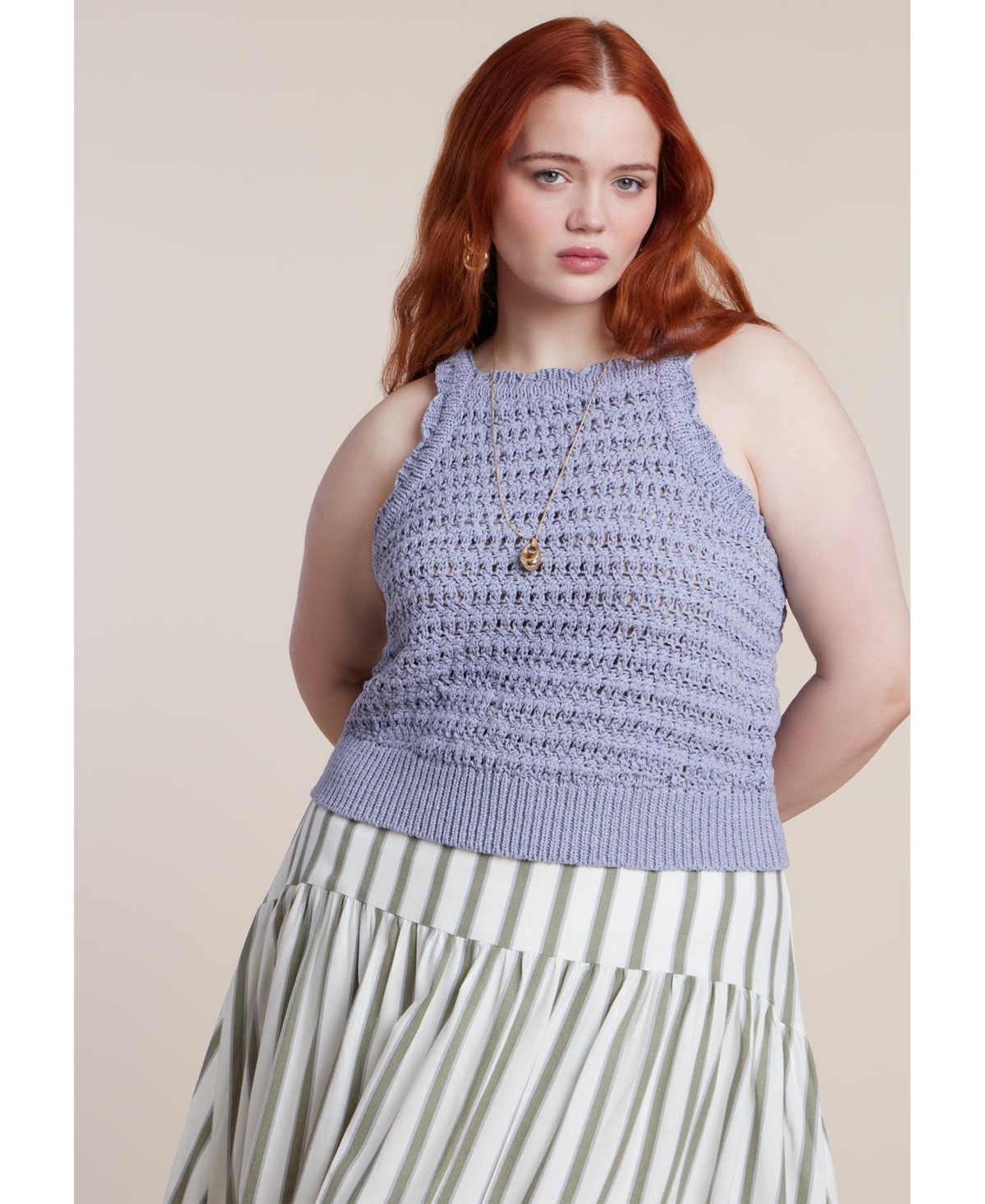 Click here for Eloquii Womens Open Stitch Racer Tank - Blue blizz... prices