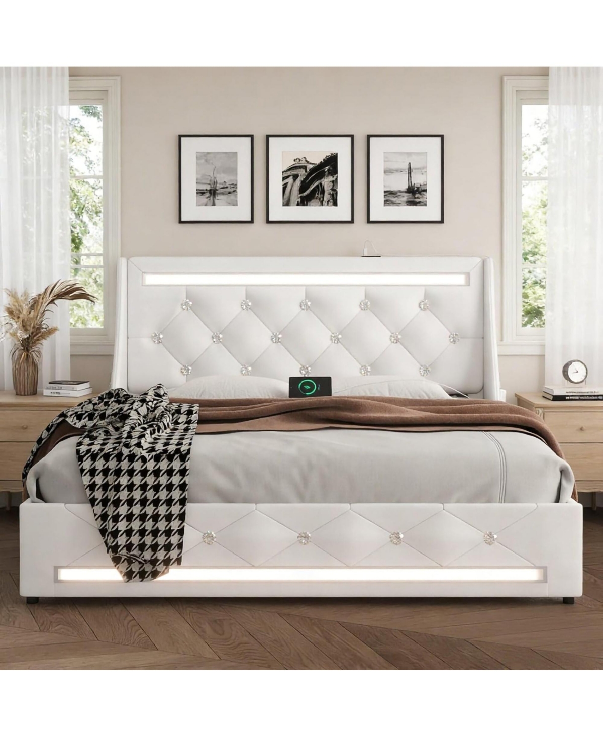 Click here for Lucky One Queen Size Bed Frame with Wingback Uphol... prices