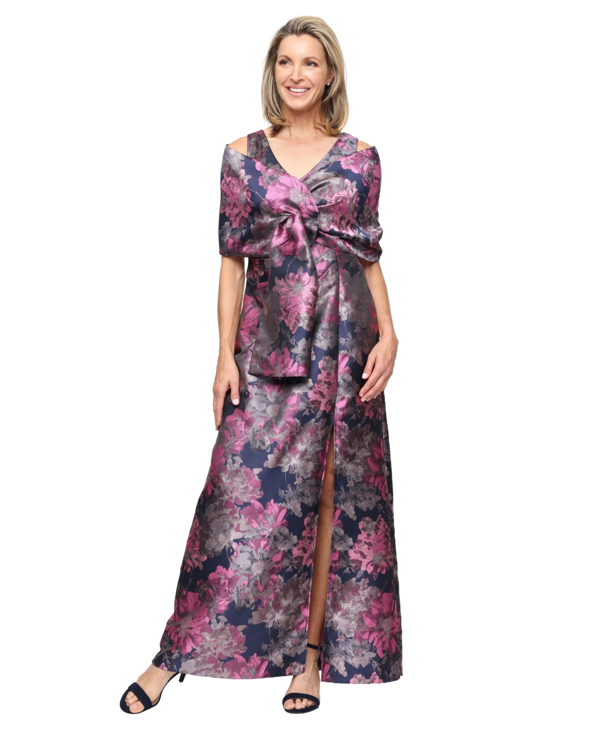 Click here for Sl fashions womens printed jacquard dress - Navy/P... prices