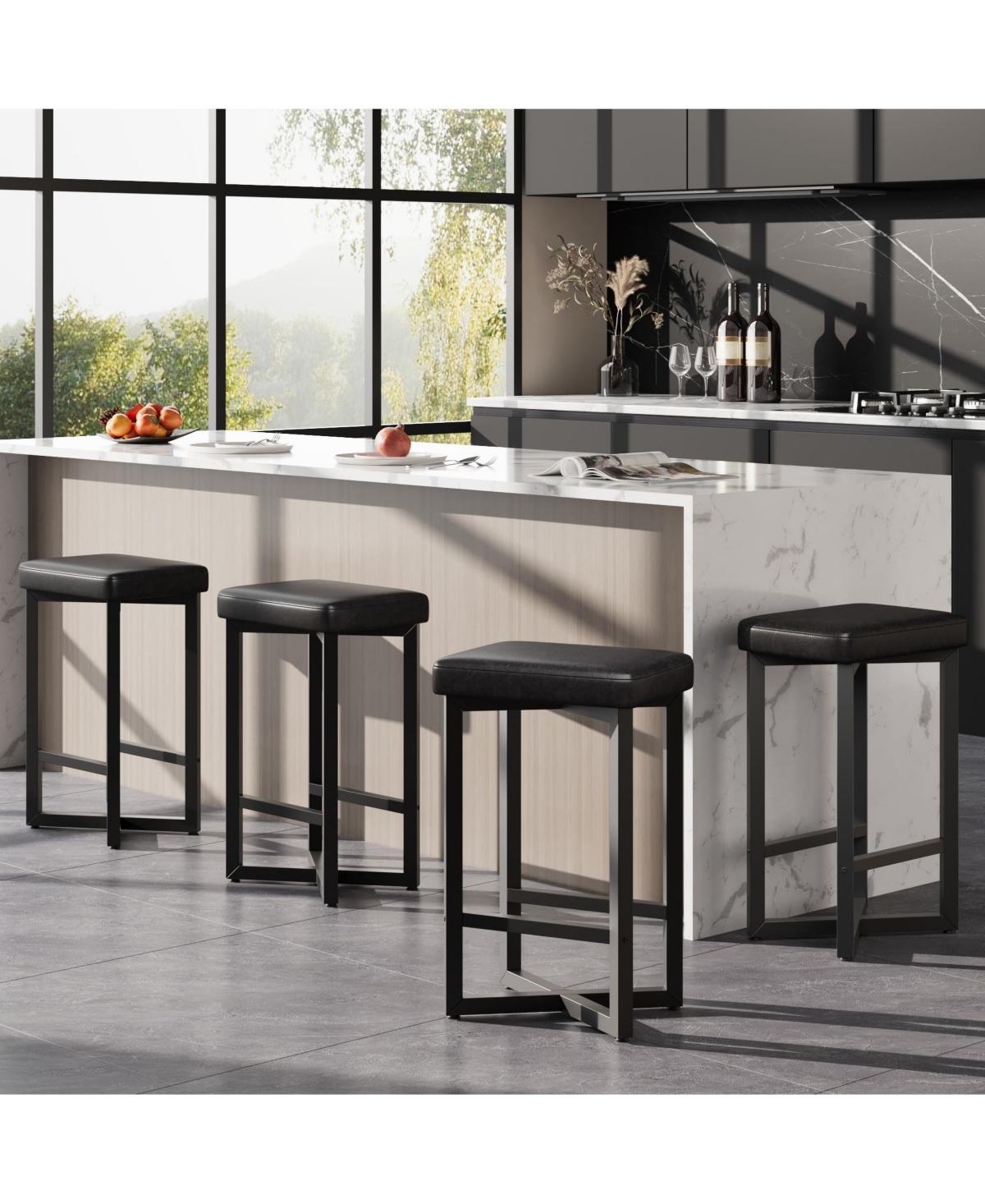 Click here for gaomon 24.6 Counter Stools Set of 4  Pu Leather Ba... prices