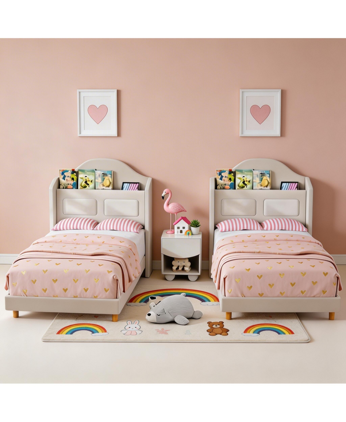 Click here for Set of 2 Twin Upholstered Bed for Kids - Soft Padd... prices