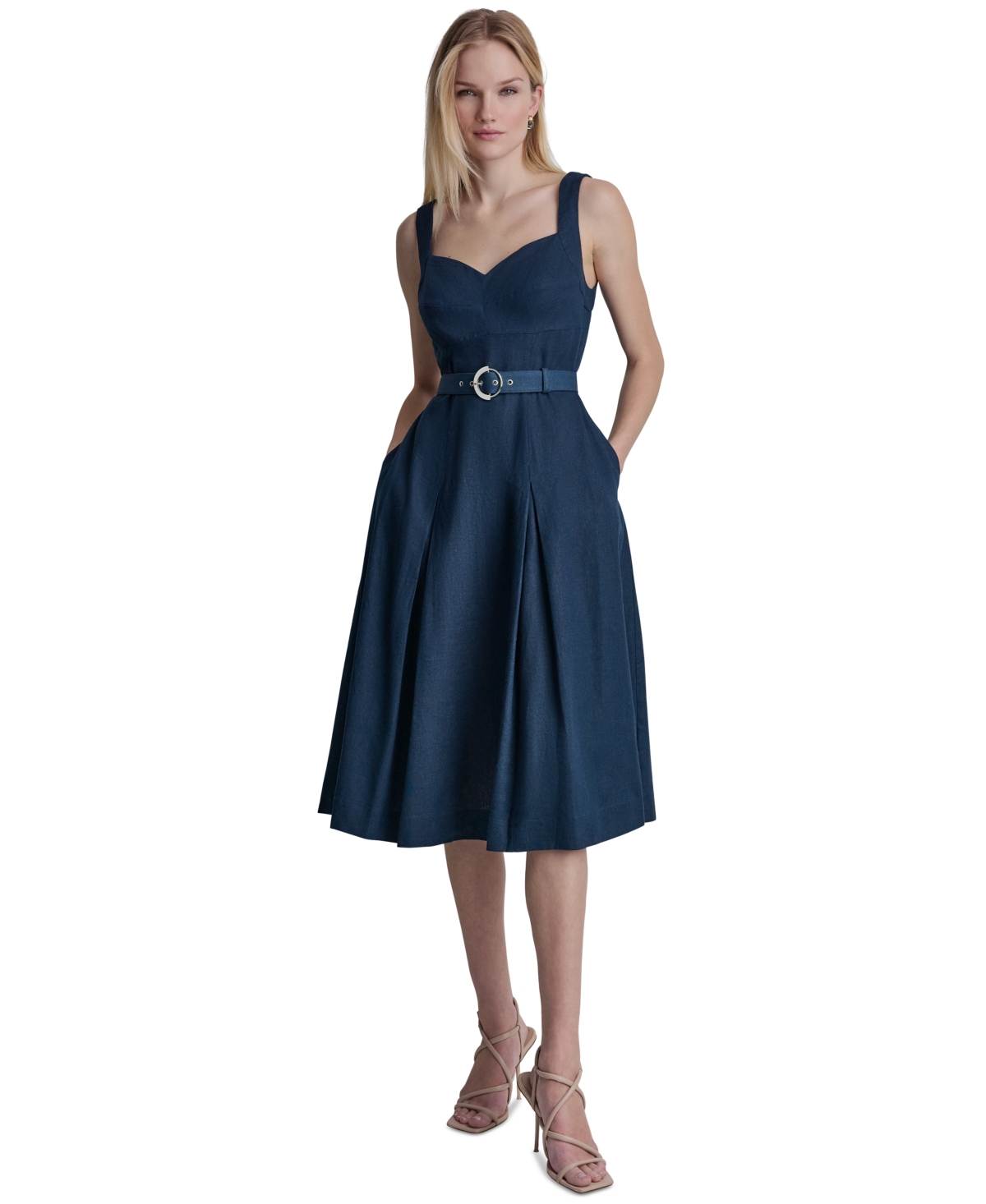 Click here for Dkny Womens Seated Bodice Sweetheart Neck Midi Dre... prices