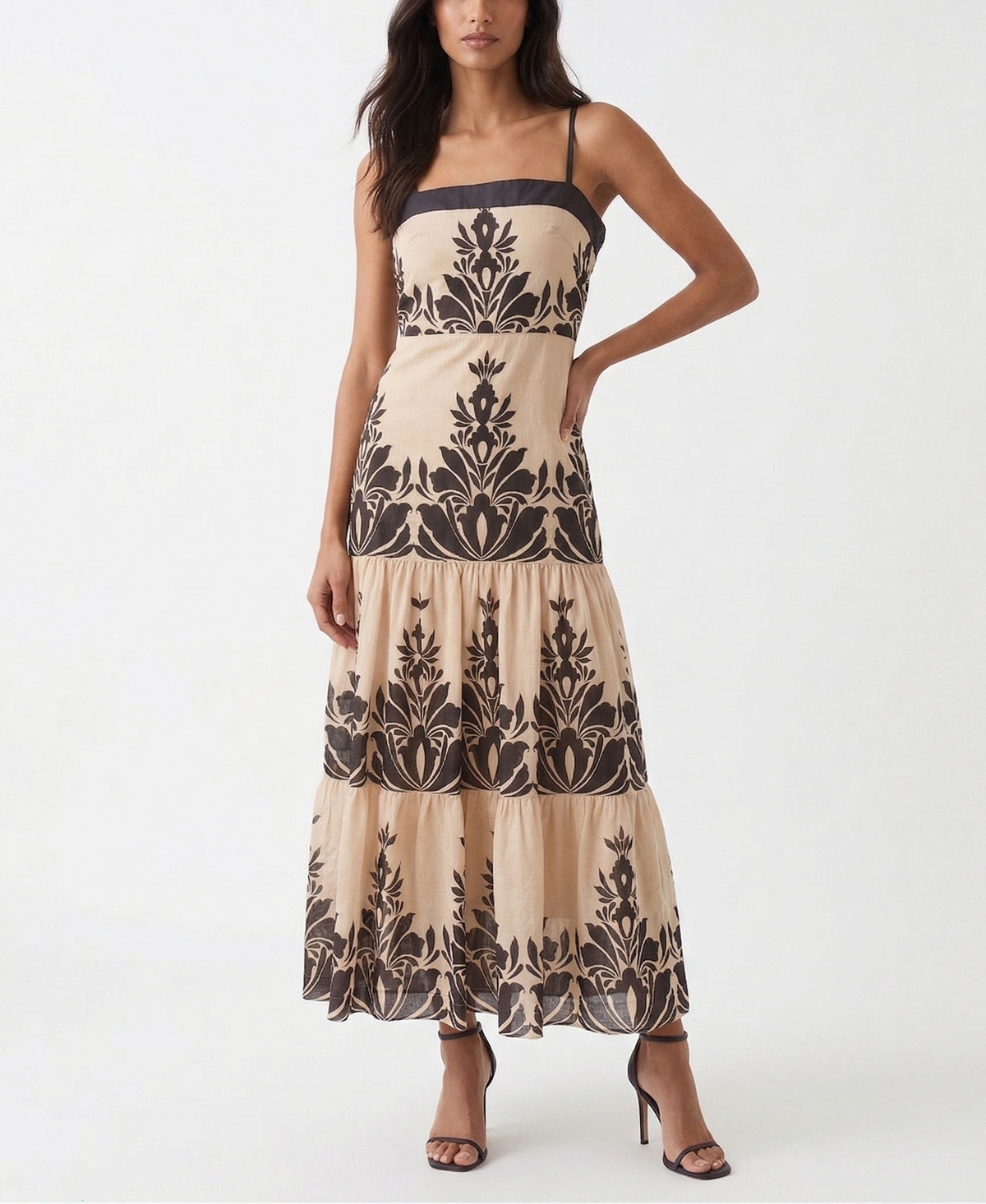 Click here for Taylor Womens Tiered A-Line Square Neck Midi Dress... prices