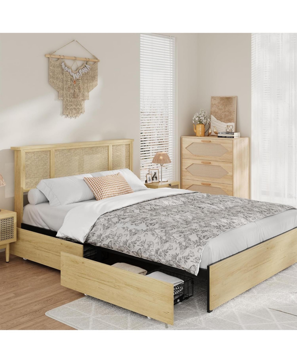Click here for gaomon Boho Bed Frame with Rattan Headboard and 4... prices