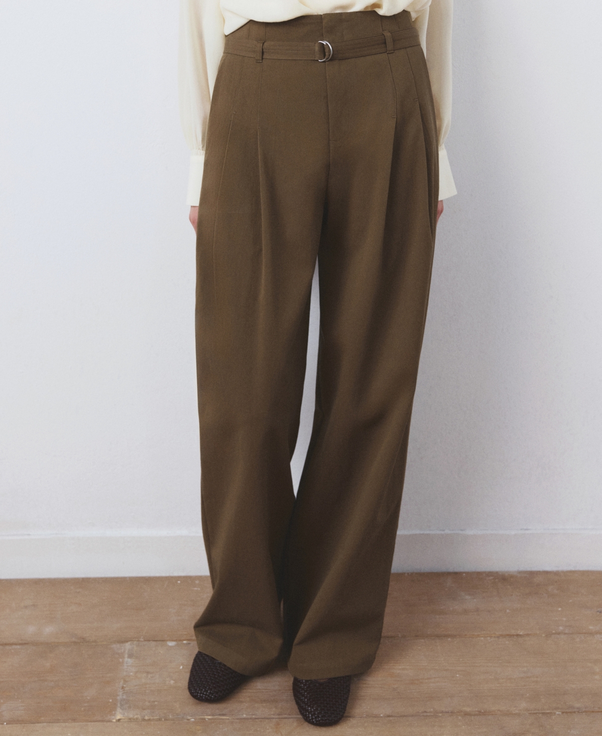 Click here for Mango Womens Belt Detail Straight Pants - Khaki prices