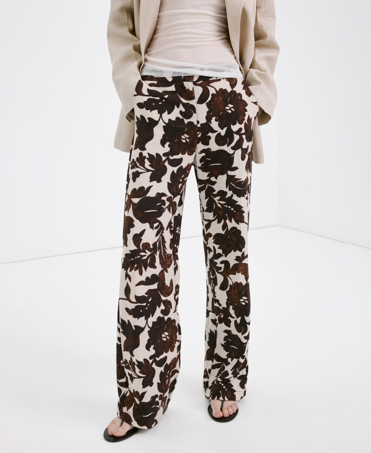 Click here for Mango Womens Floral Print Pants - Brown prices
