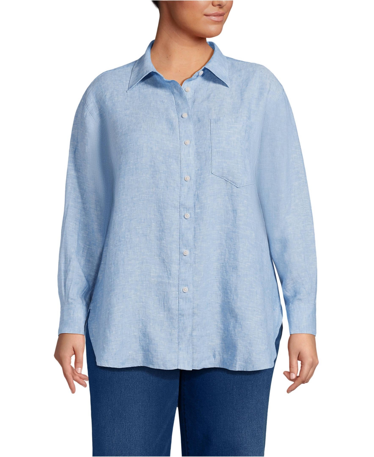 Click here for Lands End Plus Size Linen Oversized Button Front S... prices